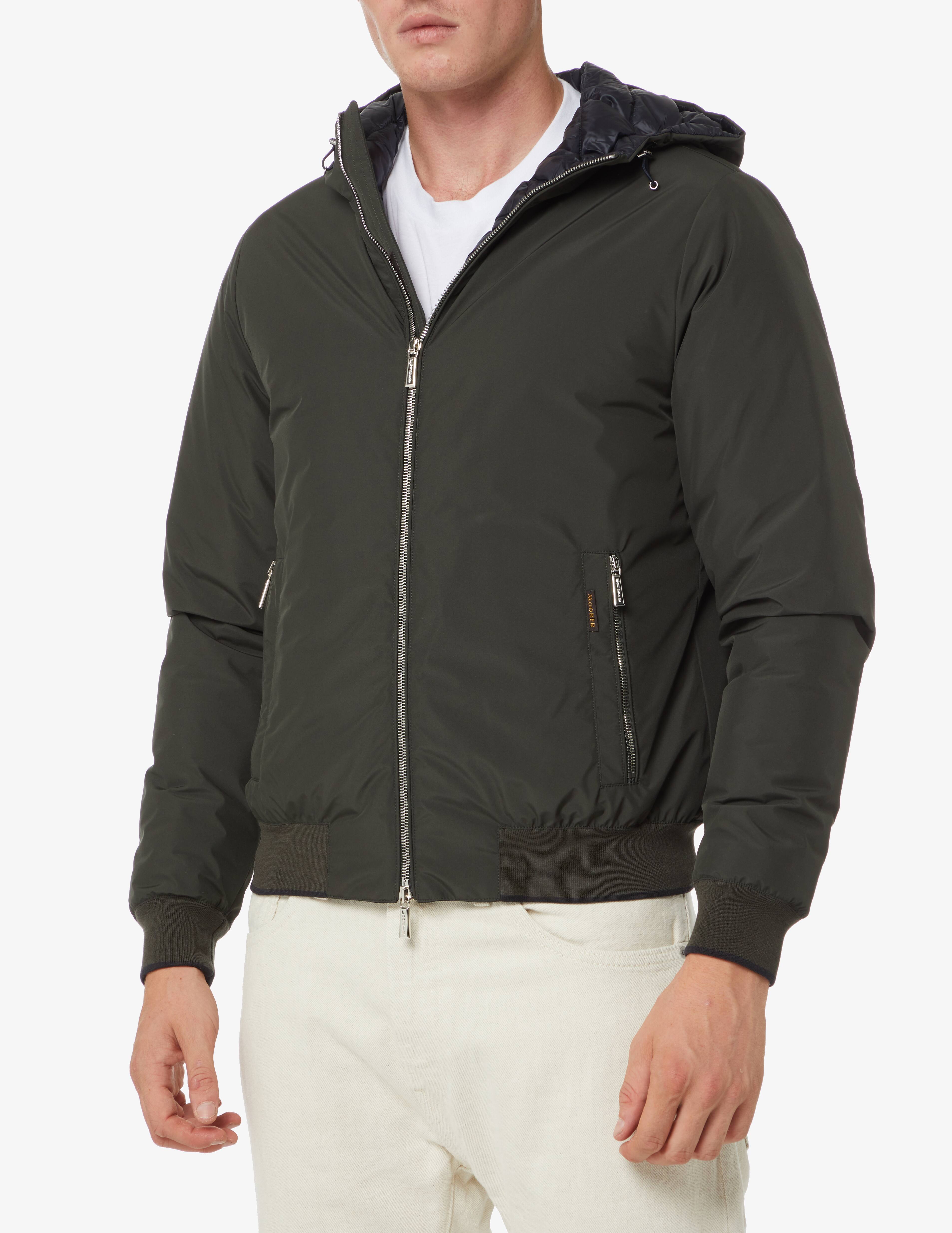 Shop MooRER Short bomber jacket with hoodie - Black on Rinascente