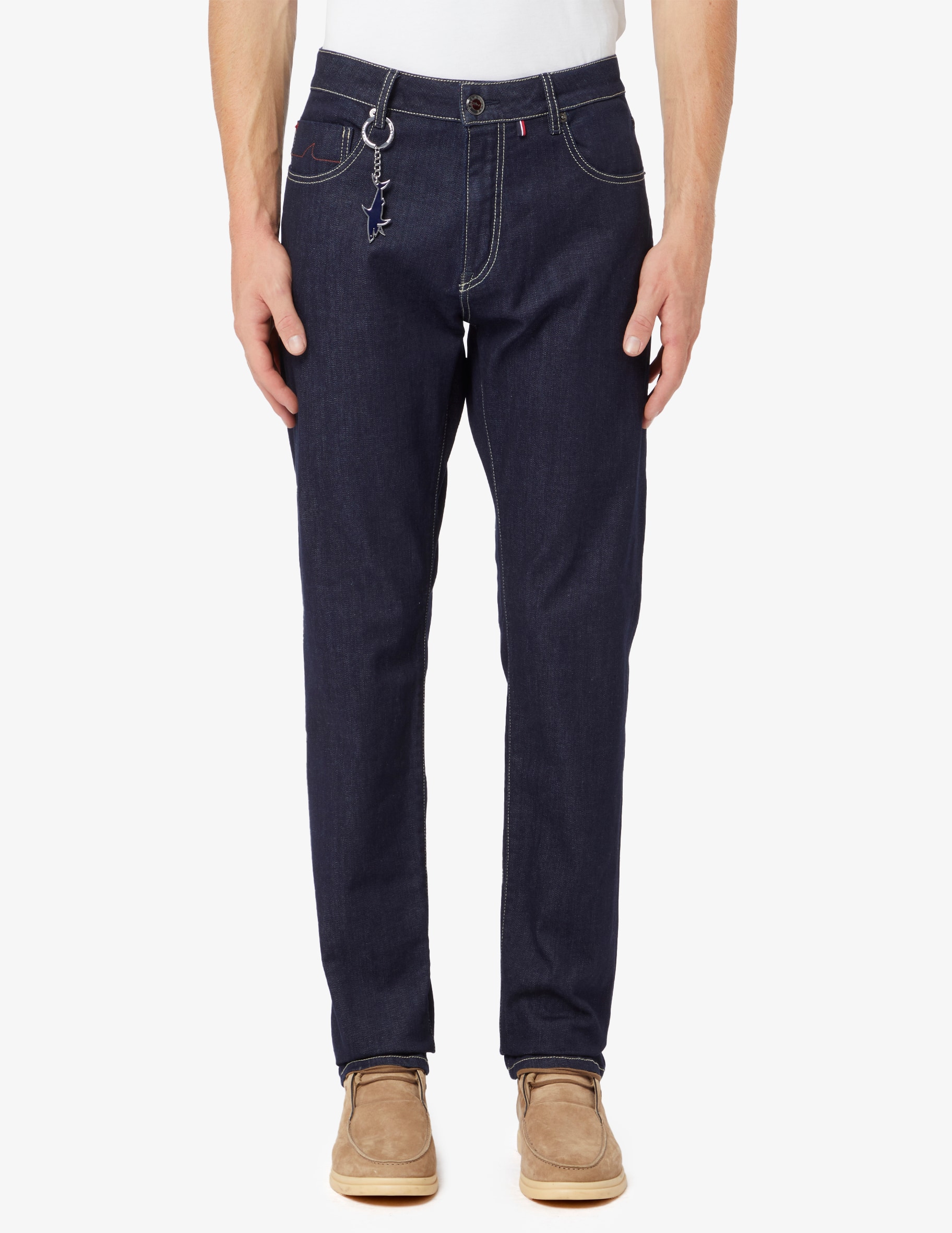 Shop Paul & Shark Red rivet stretch jeans in giza cotton on Rinascente