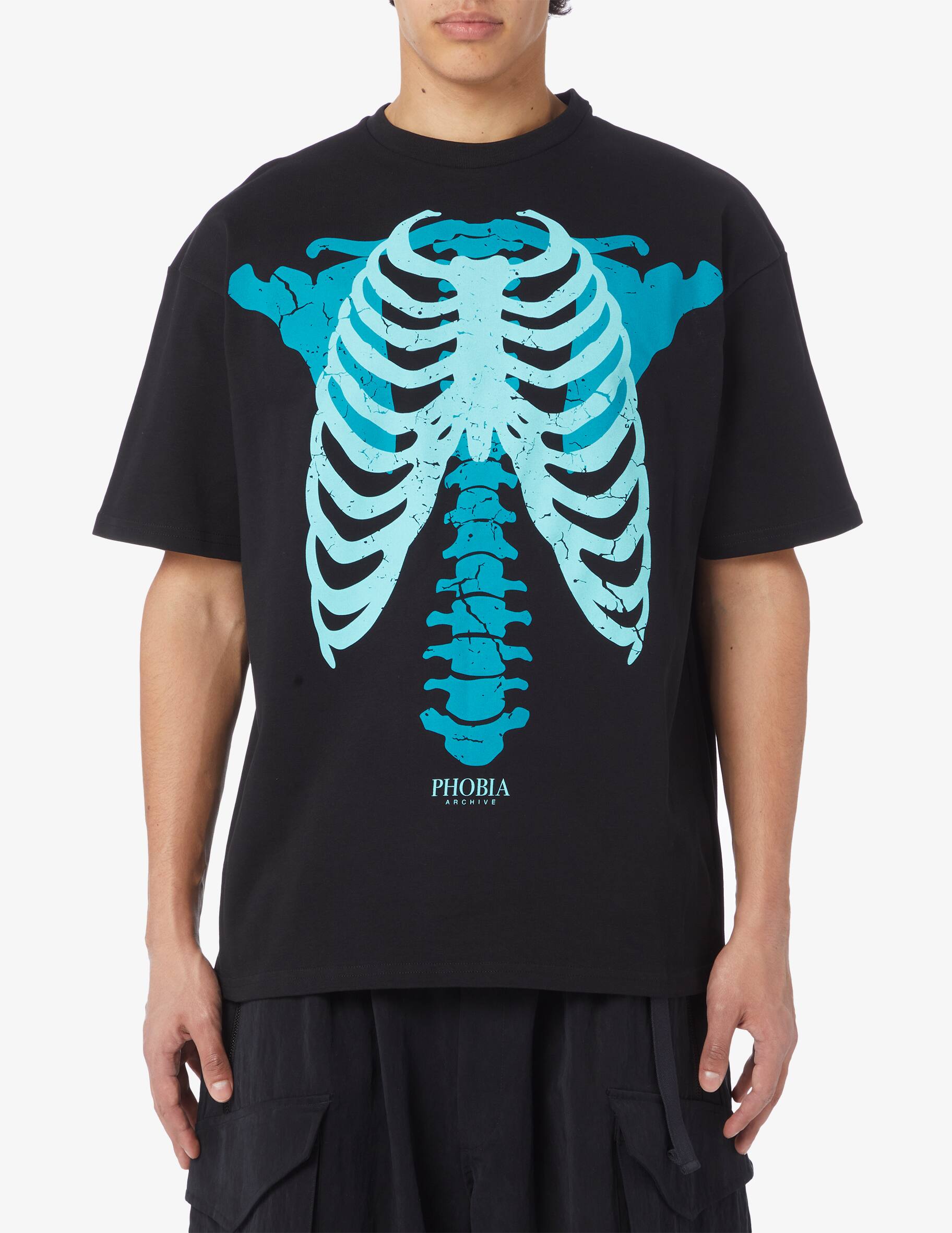 Shop Phobia T-shirt with light blue skeleton print on Rinascente