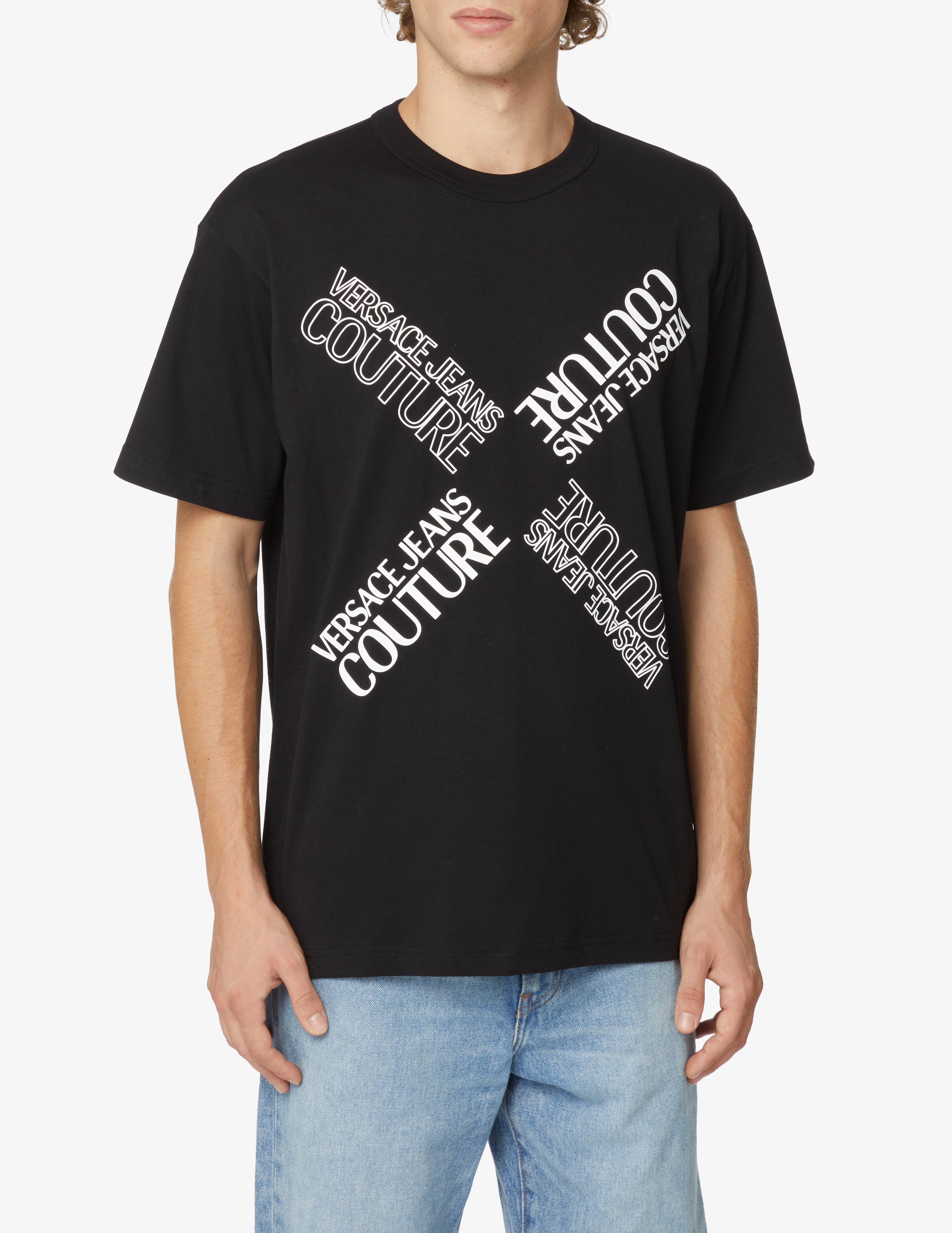 Acquista Versace Jeans Couture Maglietta a quadri con maxi logo - Nero ...