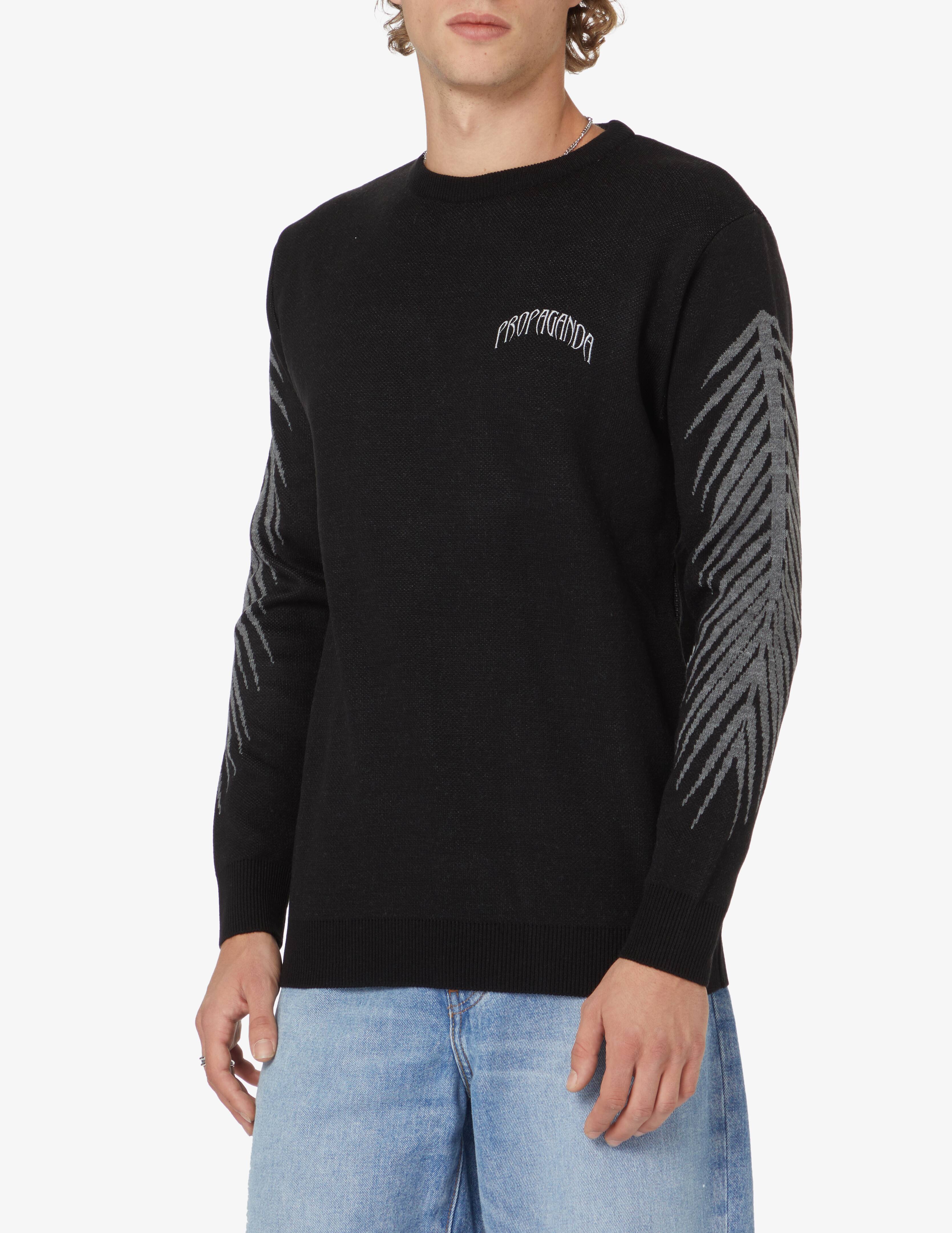 Shop Propaganda Jaquard panther back roundneck sweater - Black on ...