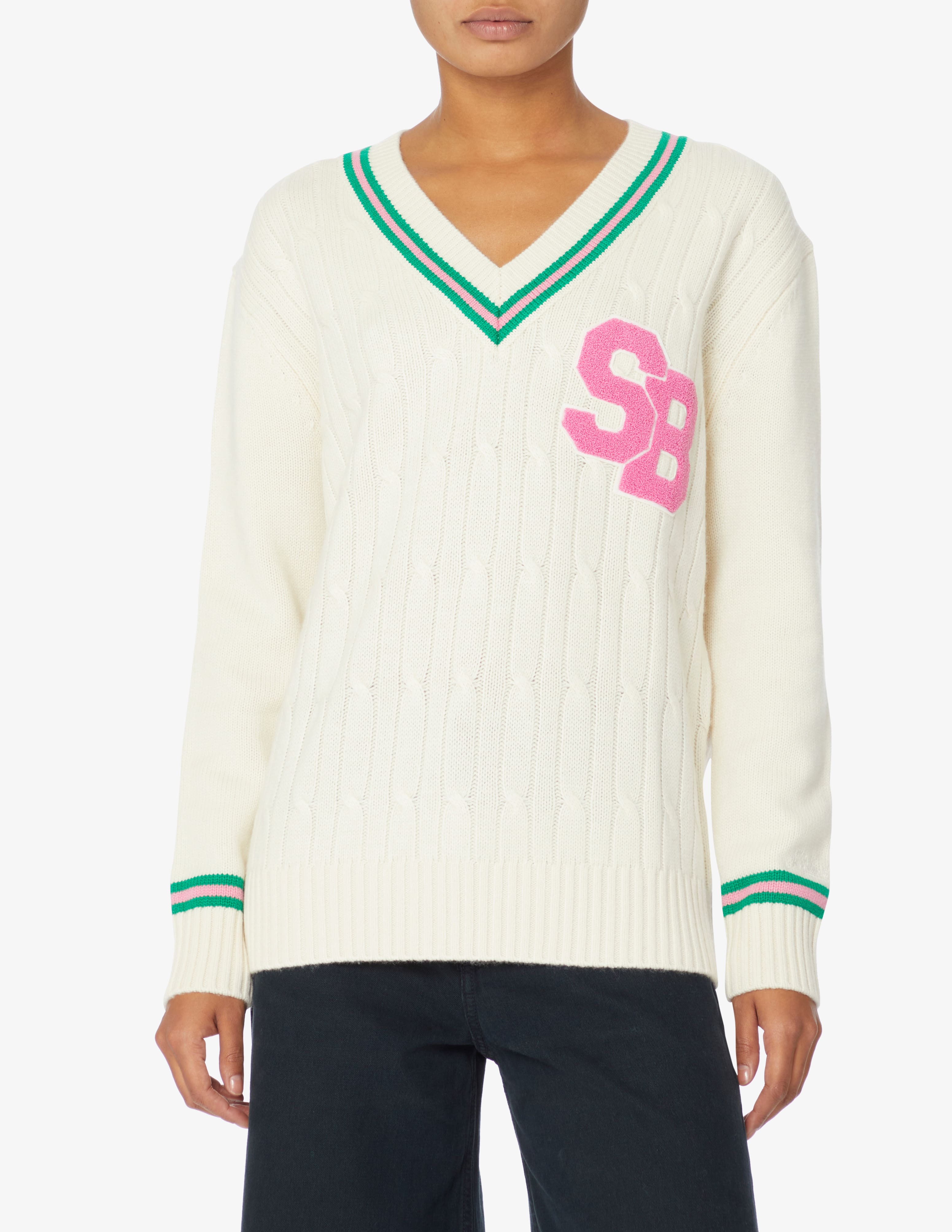 Shop MC2 Saint Barth Roger v-neck woven wool blend jumper- White ...