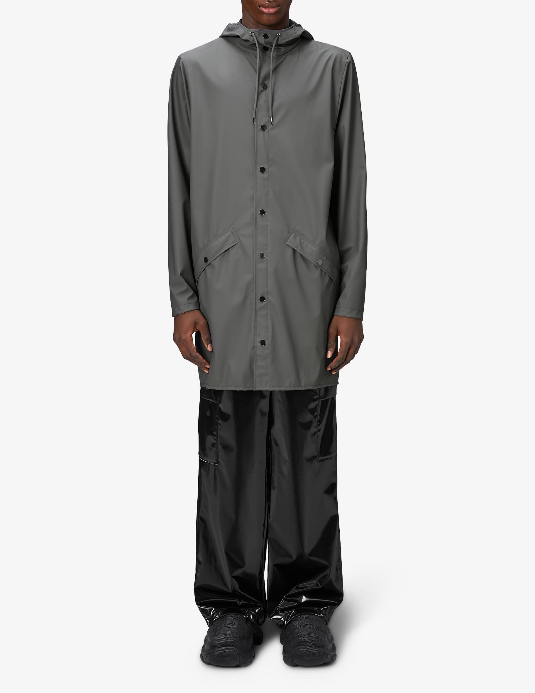 Shop Rains Long plain colour raincoat jacket on Rinascente