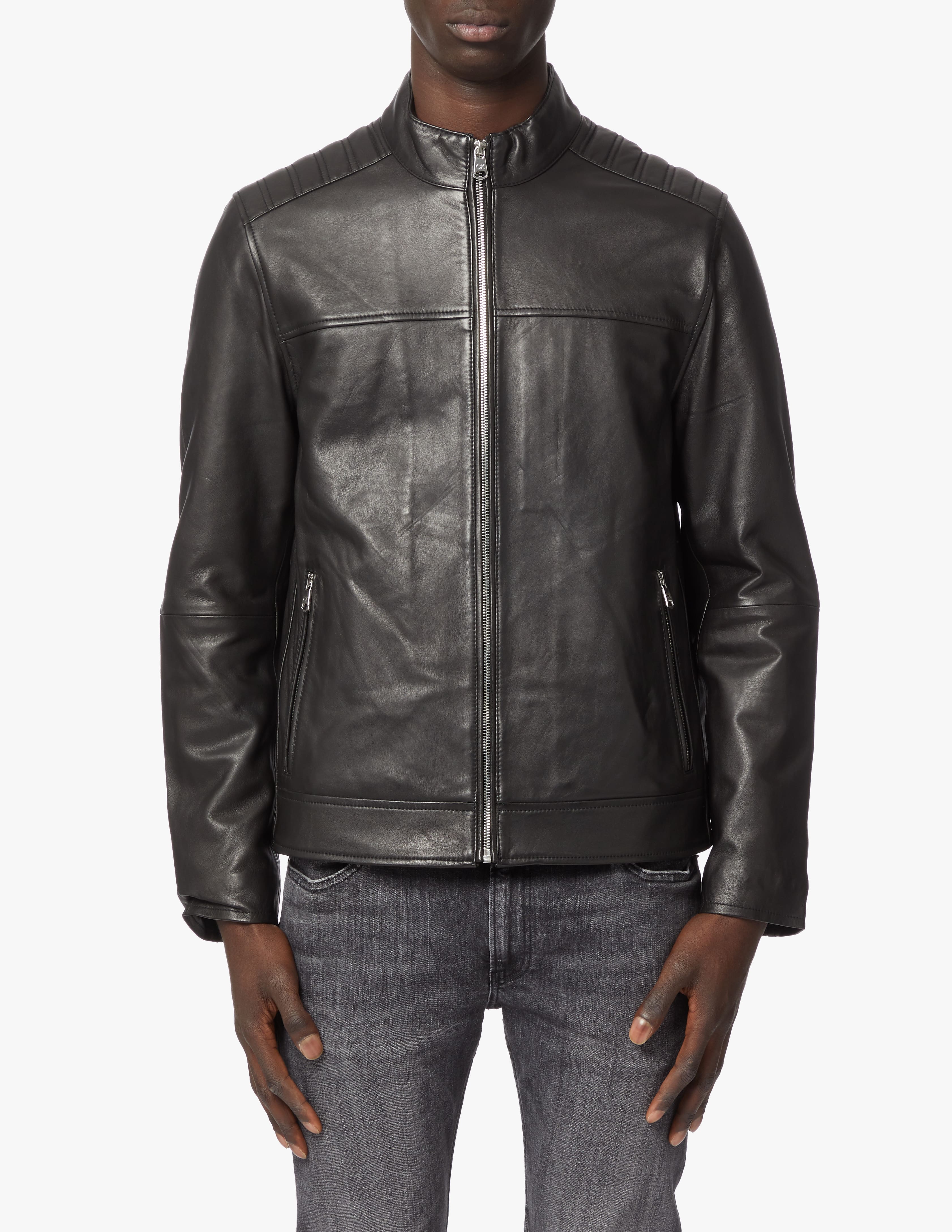 Shop Calvin Klein Leather biker jacket - black on Rinascente