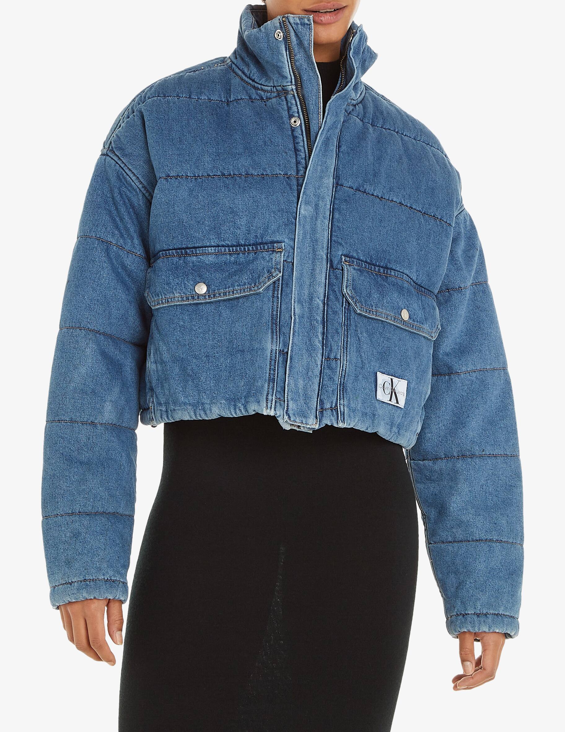 Shop Calvin Klein Jeans Light denim puffer jacket on Rinascente