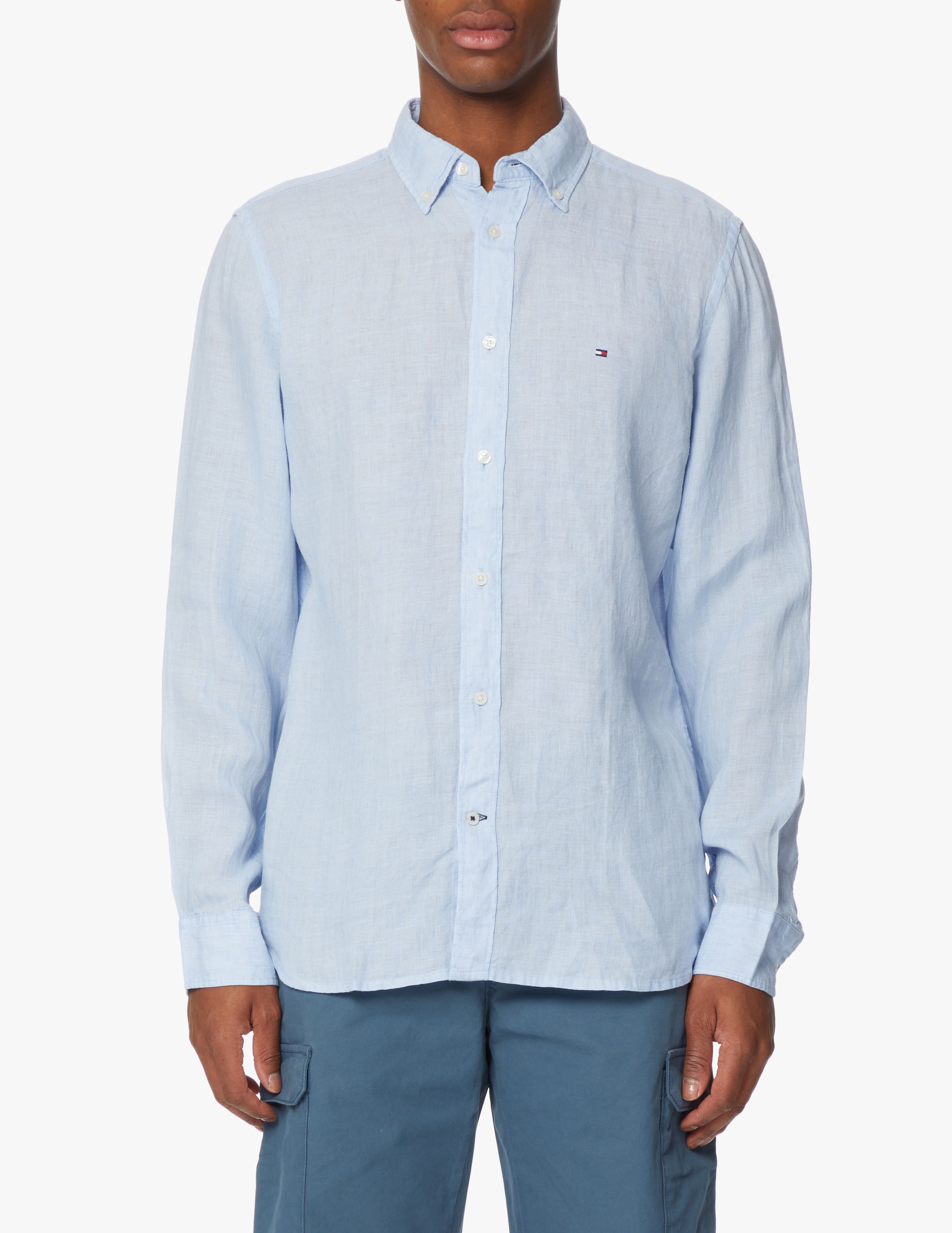 Acquista Tommy Hilfiger Camicia manica lunga regular in lino - azzurro ...